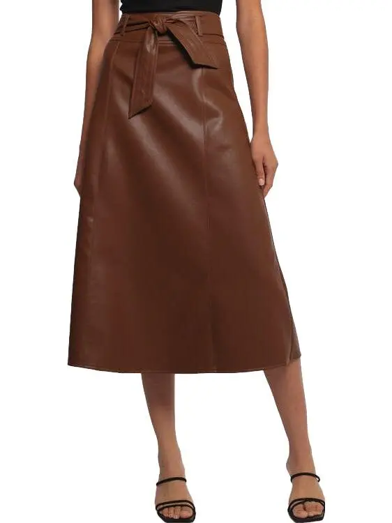 PETAL & PUP Adaline Faux Leather Midi Skirt - Brown