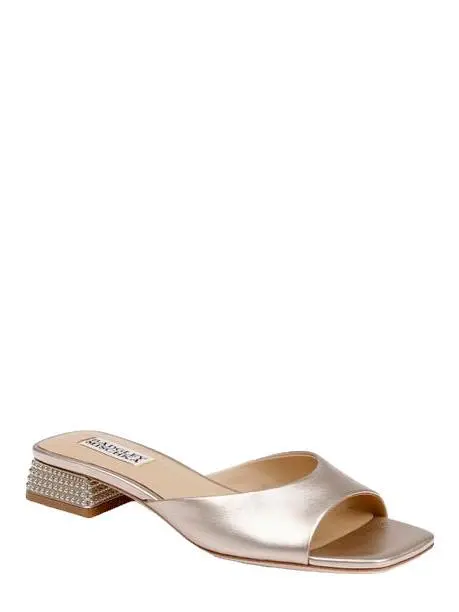 Badgley Mischka Oahu Embellished Slide Sandal - Champagne Leather