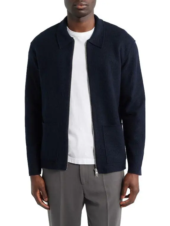Nn07 Jonas 6398 Boiled Merino Wool Zip Cardigan - Navy Blue