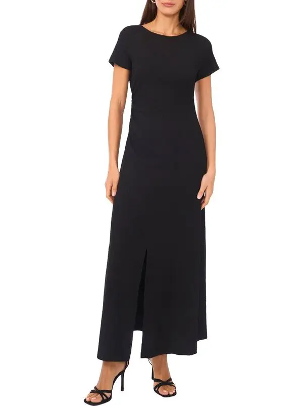 Vince Camuto Side Ruched Stretch Cotton Maxi Dress - Rich Black
