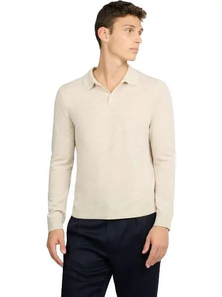 Onia Extra Fine Merino Wool Long Sleeve Polo - Stone Melange