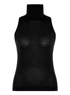 THEO THE LABEL Nomia Sheer Knit Sleeveless Turtleneck - Black