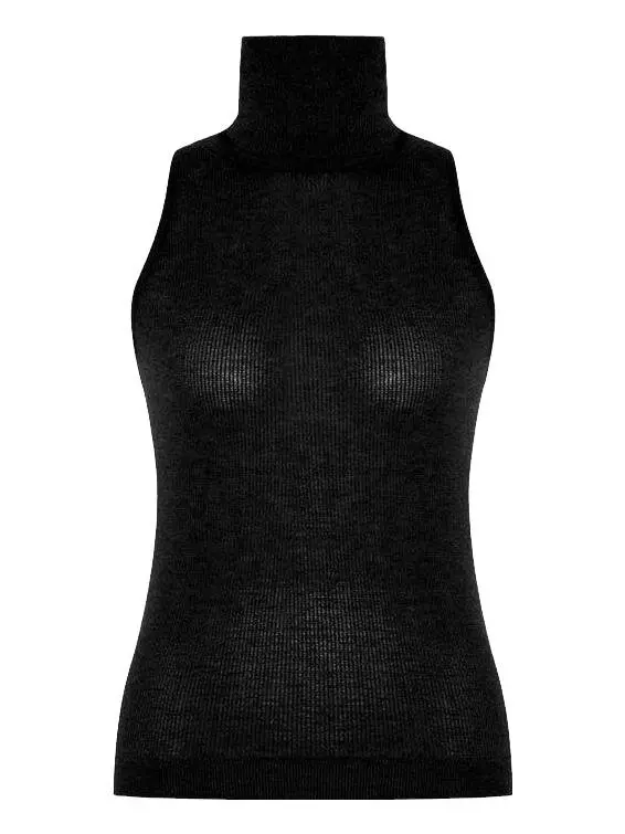 THEO THE LABEL Nomia Sheer Knit Sleeveless Turtleneck - Black