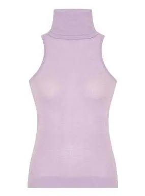 THEO THE LABEL Nomia Sheer Knit Sleeveless Turtleneck - Cosmic Mauve
