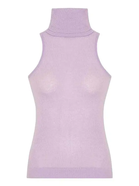 THEO THE LABEL Nomia Sheer Knit Sleeveless Turtleneck - Cosmic Mauve