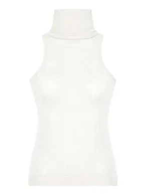 THEO THE LABEL Nomia Sheer Knit Sleeveless Turtleneck - Ivory
