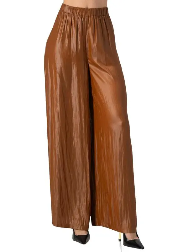 IVONNE Satin Wide-leg Trousers - Brown