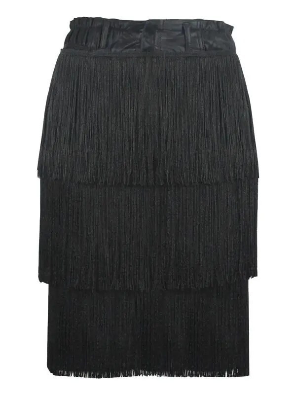LEDIEL Faux Leather Fringe Skirt - Black