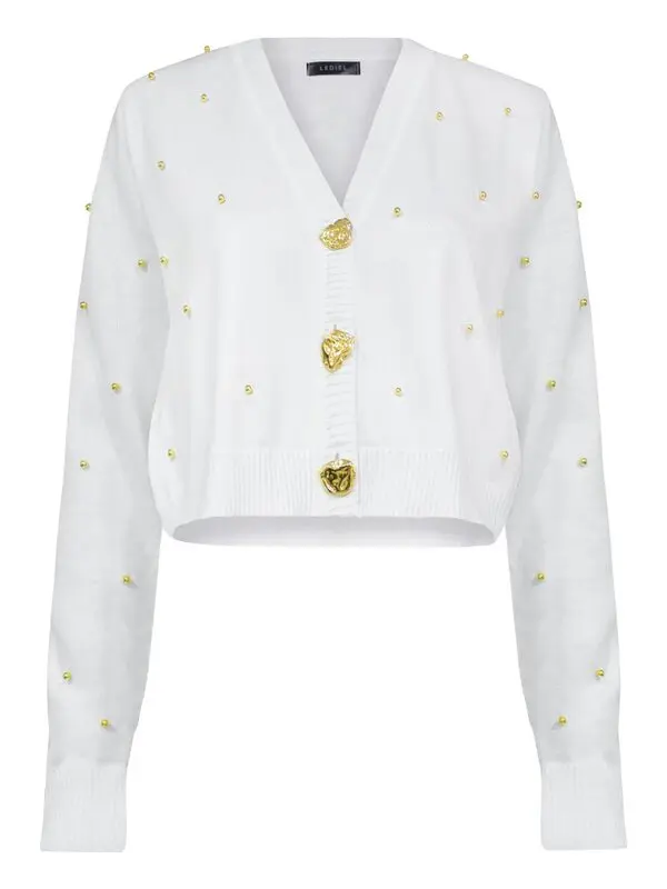 LEDIEL Bethel Metallic Appliqué Cardigan - White