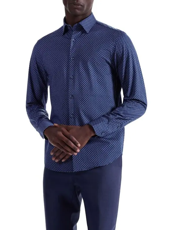 Bugatchi Jules Ooohcotton® Geo Print Button-down Shirt - Navy