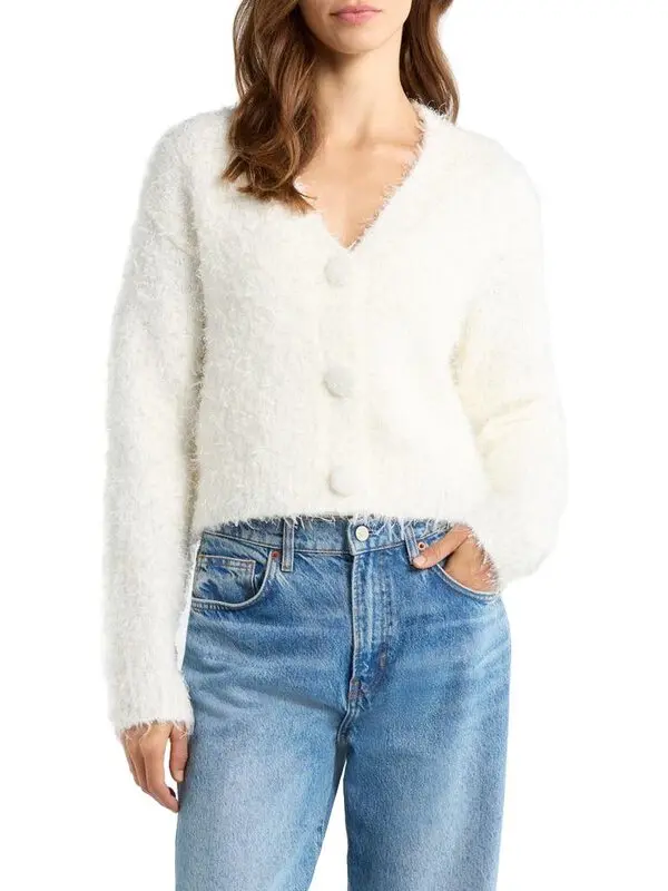 ALL IN FAVOR Fuzzy V-neck Cardigan - Cream