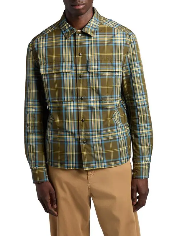 Moncler Plaid Nylon Snap-up Shirt - Green