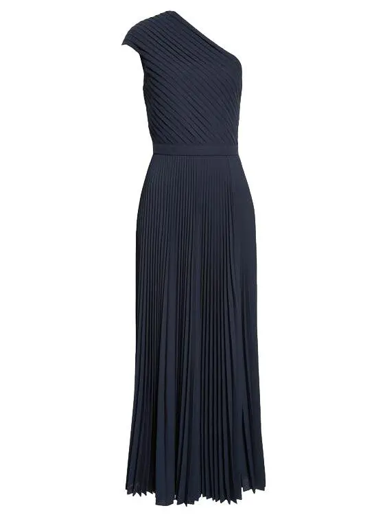Michael Kors Pleated One-shoulder Georgette Gown - Midnight