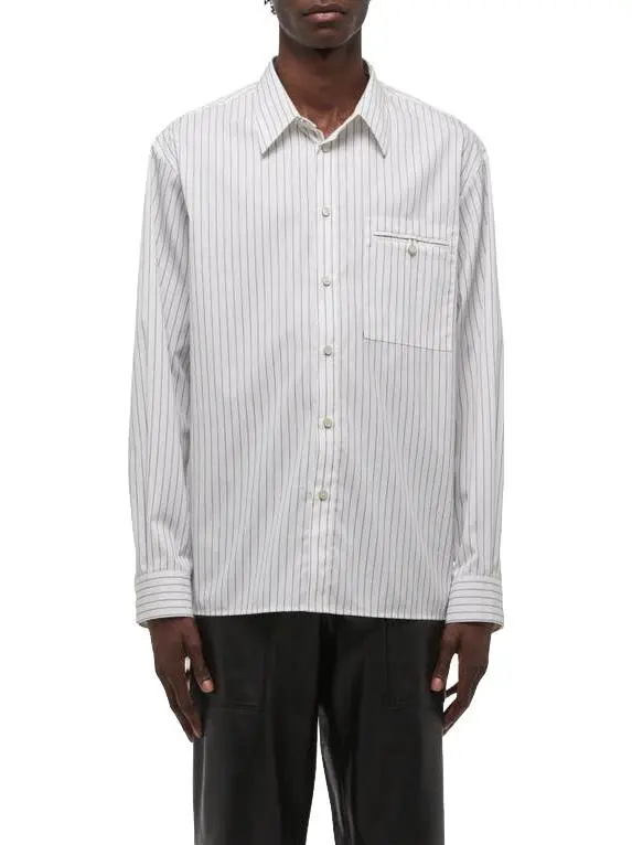 Helmut Lang Relaxed Fit Stripe Button-up Shirt - White/navy