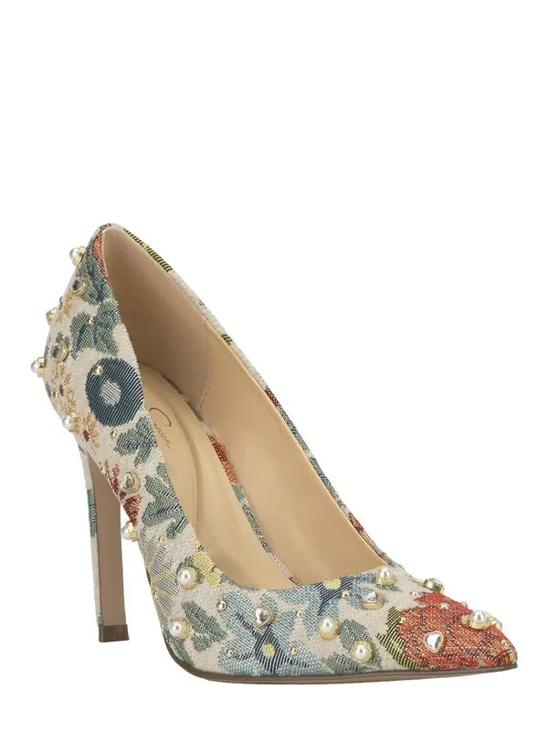 Jessica Simpson Welica Embellished Jacquard Pumps - Cream Multi