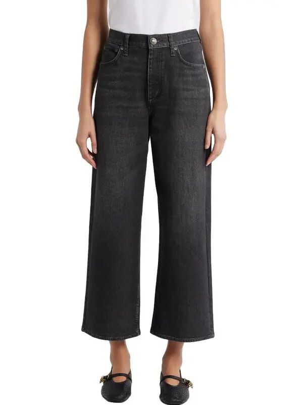 Rag & Bone Cotton Terry Wide Leg Pants - Faded Black