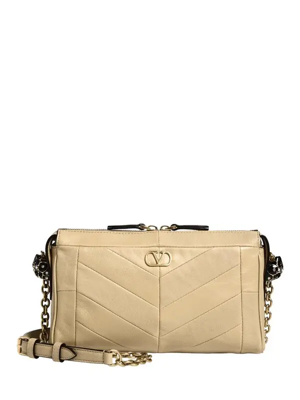Valentino Garavani Small Panthea Chevron Patchwork Leather Shoulder Bag - Beige