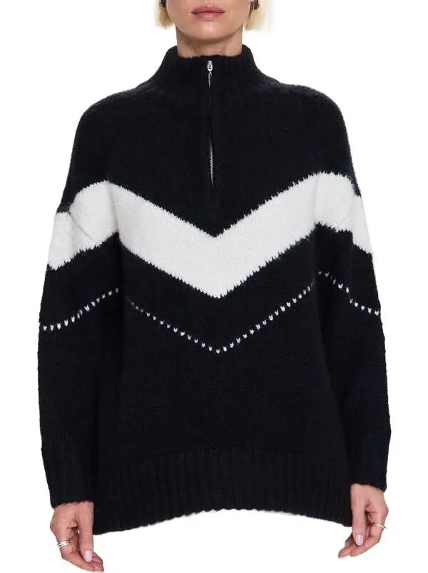 PISTOLA Chevron Stripe Quarter Zip Sweater - Black Vanilla Ice