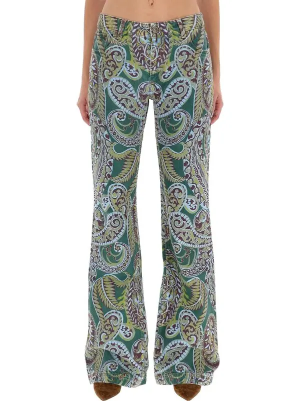 Etro Printed Flare Jeans - Green