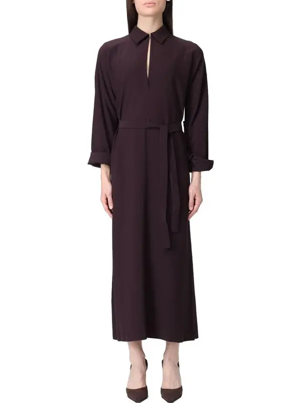 Liviana Conti Belted Midi Dress - Burgundy
