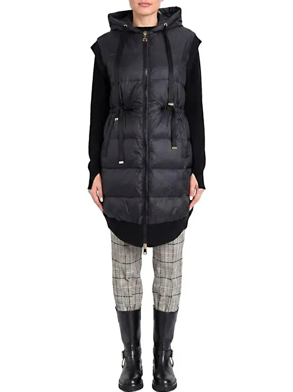 TWINSET Puffer Vest With Drawstring Waist And Hood - Black