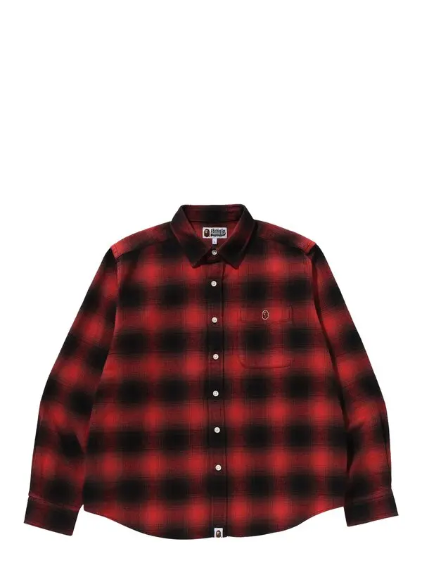 A BATHING APE One Point Ombre Check Relaxed Fit Long-sleeve Shirt - Red