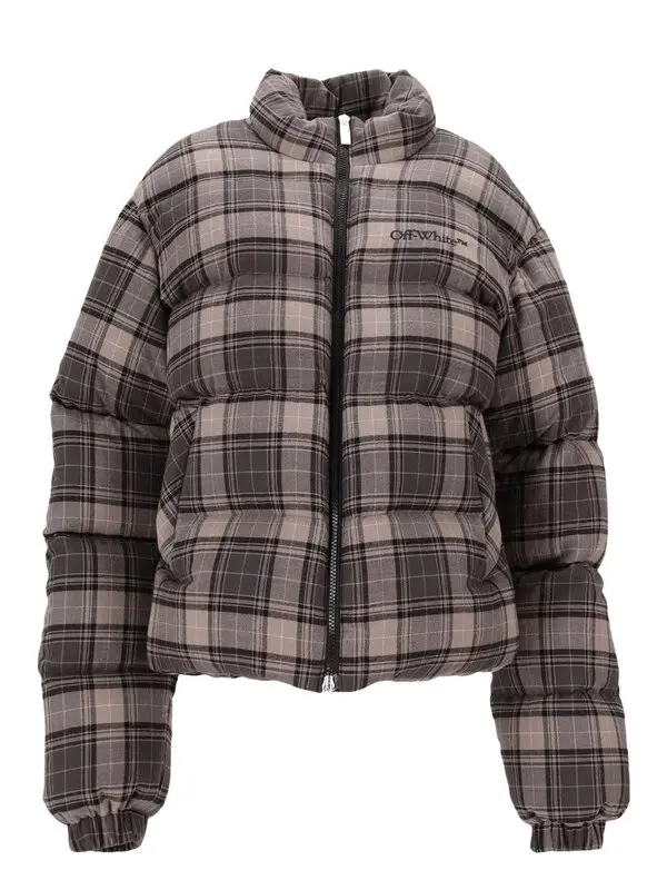 Off-White Spray Check Flannel Down Jacket - Grey