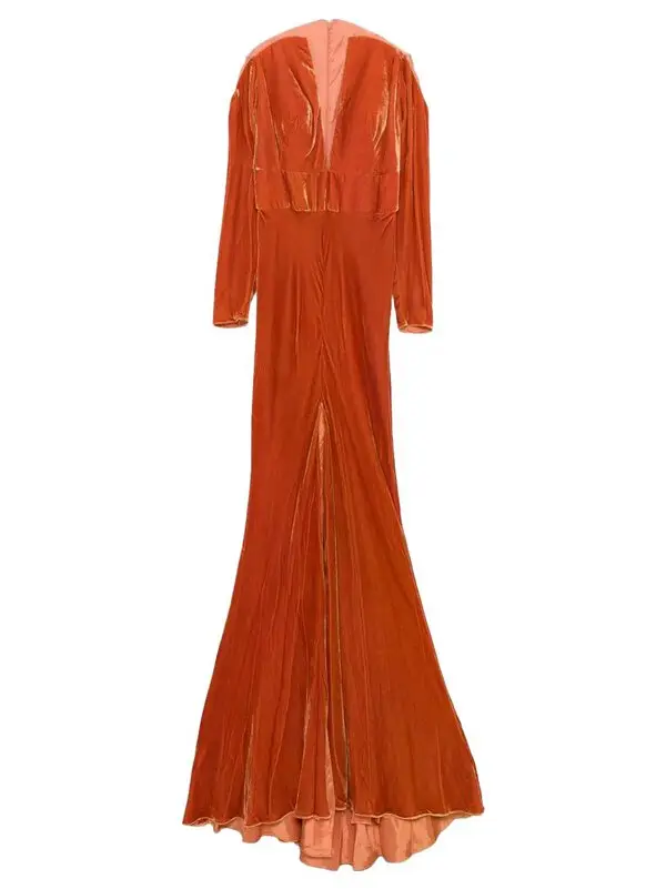 GEMY MAALOUF Velvet V-neck Maxi Dress - Orange