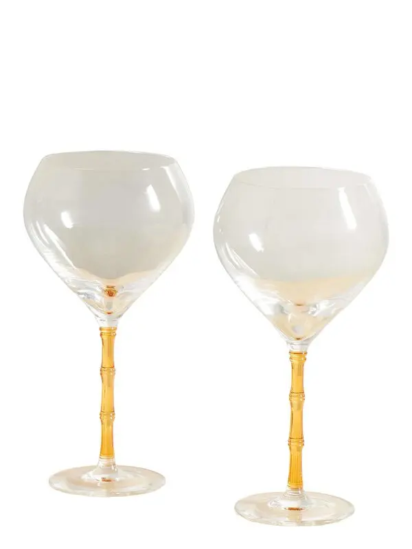 La DoubleJ Bamboo Balloon Crystal Glasses Set Of Two - Yellow