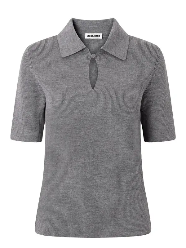 JIL SANDER Ribbed Wool Polo Shirt - Gray