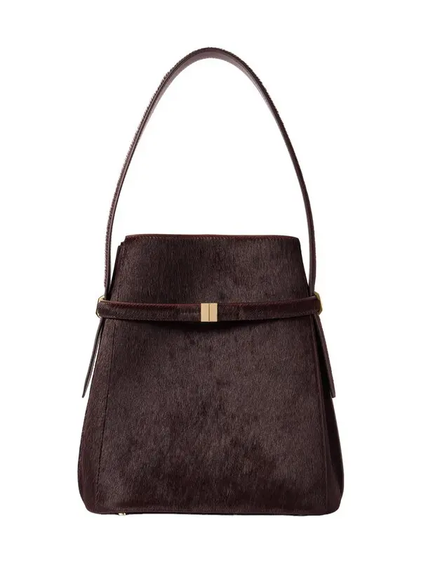 TOTEME Belted Pony Hair Tote - Burgundy
