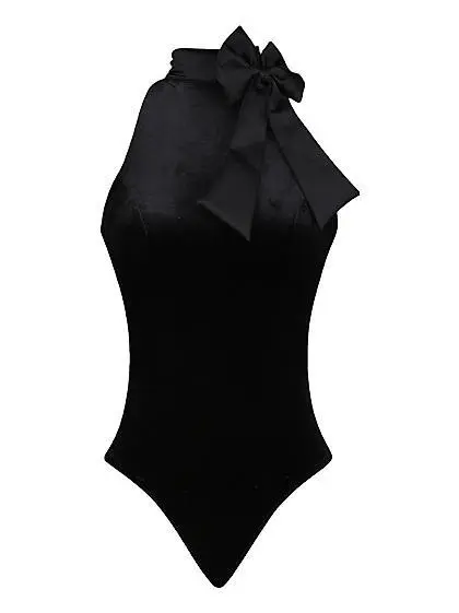 House Of Cb Blair Bodysuit With Bow - Black Velvet