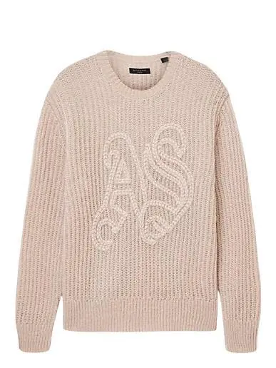 ALLSAINTS Branded-motif Knitted Jumper - Dusk Brown