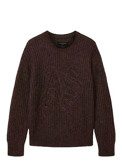 ALLSAINTS Chainy Branded-motif Knitted Jumper - Rich Brown