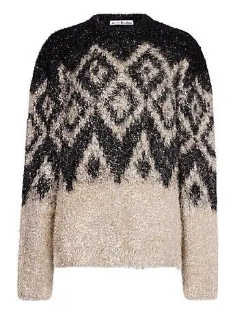 Acne Studios Relaxed-fit Knit Jumper With Metallic Fringe - Black Gold