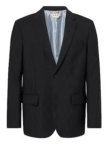 Marni Geometric Jacquard Notch-lapels Wool Jacket - Black