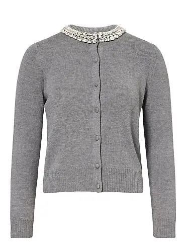 Veronica Beard Daro Crystal-embellished Wool Cardigan - Dark Heather Grey