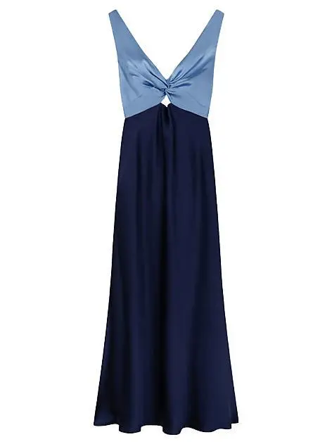 OMNES Maggy Color-block Satin Midi Dress - Blue/dark Blue
