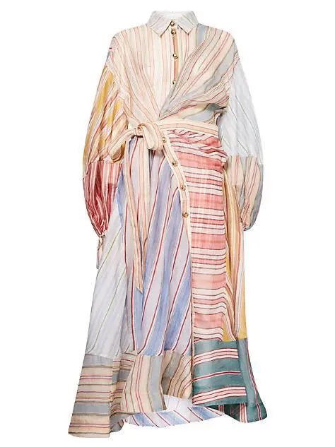 Zimmermann Striped Linen-and-silk Midi Dress - Spliced Stripes