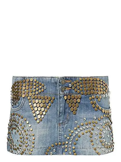 JADED LONDON Stud-embellished Denim Mini Skirt - Blue