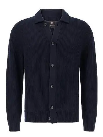 Boggi Milano Ribbed Knitted Merino Wool Jacket - Navy Blue