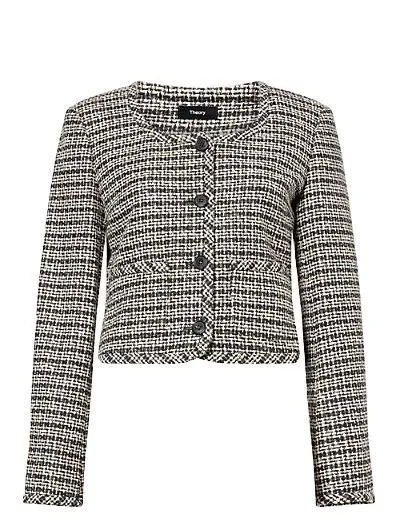 Theory Collarless Cropped Cotton-blend Jacket - Shale Multi