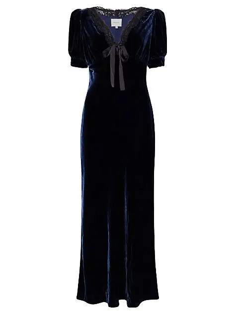 REFORMATION Camille Lace-collar Velvet Midi Dress - Midnight