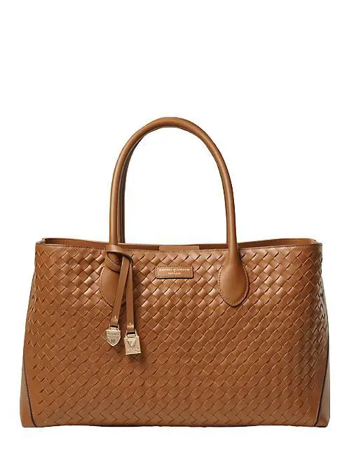 ASPINAL OF LONDON London Woven Leather Tote Bag - Tan