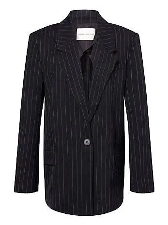 Camilla And Marc Relaxed-fit Varda Woven Blazer - Black Cream Stripe