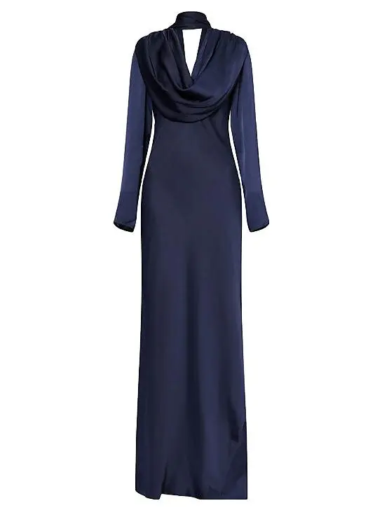 Remain Birger Christensen Long-sleeve Draped Satin Maxi Dress - Sky Captain