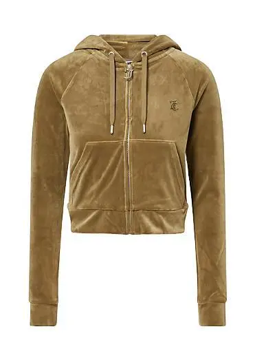 Juicy Couture Rhinestone-logo Velour Hoody - Dark Olive