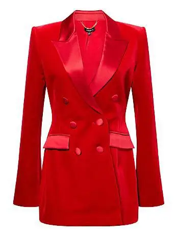 NADINE MERABI Monica Double-breasted Velvet Blazer Dress - Red