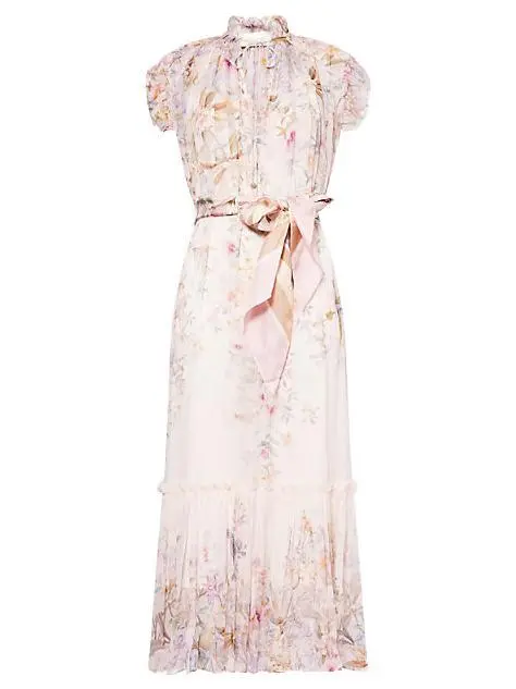 Zimmermann Floral Flutter Woven Midi Dress - Cream Aviary