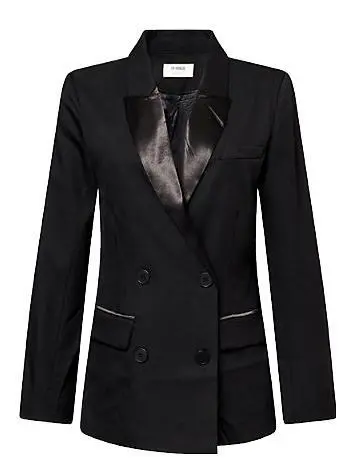 4TH & RECKLESS Delphine Satin-lapel Woven Tuxedo Blazer - Black